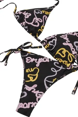 Emporio Armani Logo Print Triangle Bikini - Black