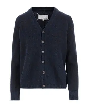 MAISON MARGIELA V-neck Knitted Cardigan - Navy Blue