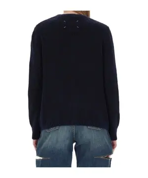 MAISON MARGIELA V-neck Knitted Cardigan - Navy Blue