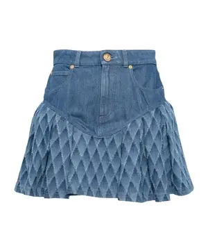 Balmain Short Skirt In Laser-cut Denim