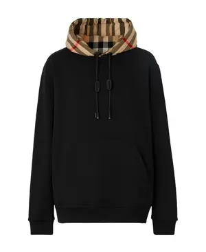 Burberry Burberry Drawstring Hoodie With Contrast Plaid Lining Black