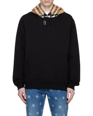 Burberry Drawstring Hoodie With Contrast Plaid Lining