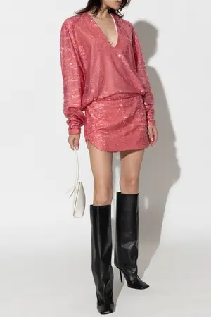 Attico Gael Sequin-embellished V-neck Mini Dress - Red