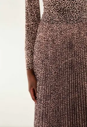 Farm Rio Pleated Leopard Print Midi Skirt - Brown