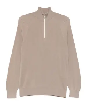 Brunello Cucinelli Ribbed Half-zip Sweater - Nude