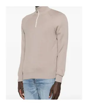 Brunello Cucinelli Ribbed Half-zip Sweater - Nude