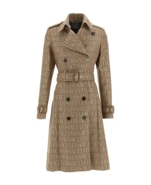Versace Allover Jacquard Double Breasted Trench Coat