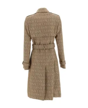 Versace Allover Jacquard Double Breasted Trench Coat