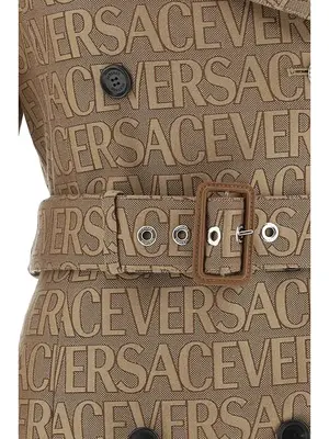 Versace Allover Jacquard Double Breasted Trench Coat