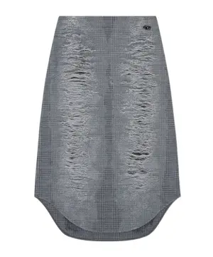 DIESEL® O-tavy Checked Distressed Midi Skirt