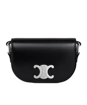 Celine Mini Crossbody Bag Triomphe In Shiny Calfskin - Black
