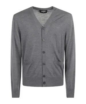 Dsquared2 Logo Embroidered Knitted Cardigan - Gray