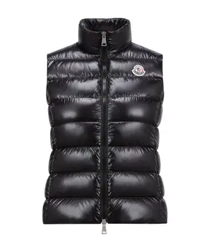 Moncler Ghany Logo Patch Zip-up Padded Vest - Black