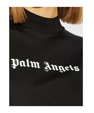 Palm Angels Logo Printed Mock Neck T-shirt - Black
