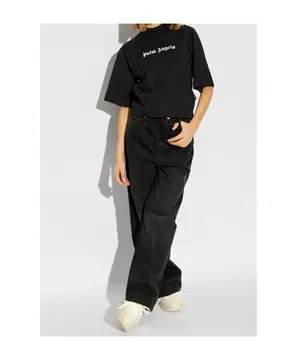 Palm Angels Logo Printed Mock Neck T-shirt - Black