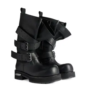 Balenciaga Buckled Round-toe Leather Boots - Black