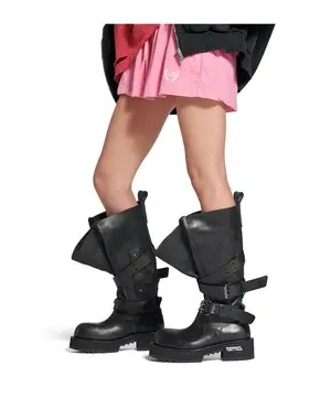 Balenciaga Buckled Round-toe Leather Boots - Black