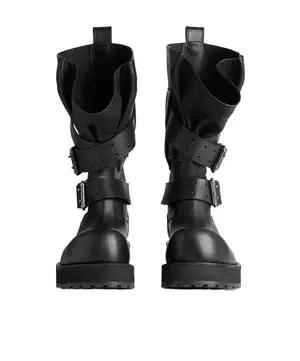 Balenciaga Buckled Round-toe Leather Boots - Black