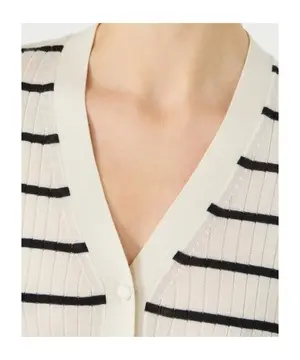 Max Mara Pedale V-neck Striped Knitted Cardigan - Ivory