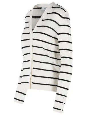 Max Mara Pedale V-neck Striped Knitted Cardigan - Ivory