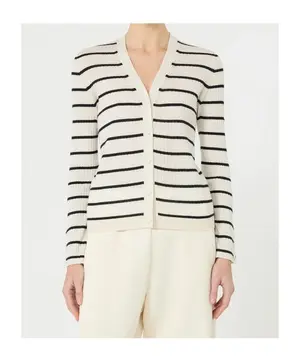 Max Mara Pedale V-neck Striped Knitted Cardigan - Ivory