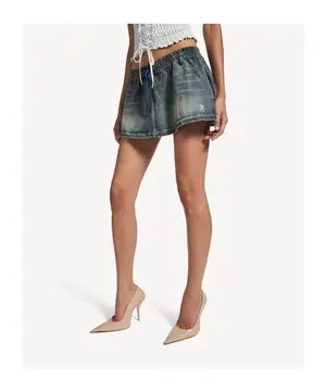 Balenciaga Denim Mini Skirt With Embroidered Lion Detail - Black