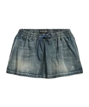 Balenciaga Denim Mini Skirt With Embroidered Lion Detail