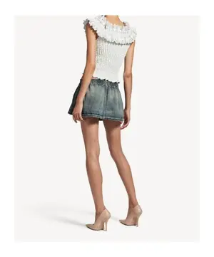 Balenciaga Denim Mini Skirt With Embroidered Lion Detail