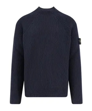 Stone Island Logo Patch Mock Neck Jumper - Blue