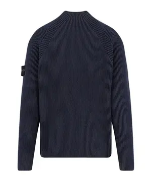 Stone Island Logo Patch Mock Neck Jumper - Blue