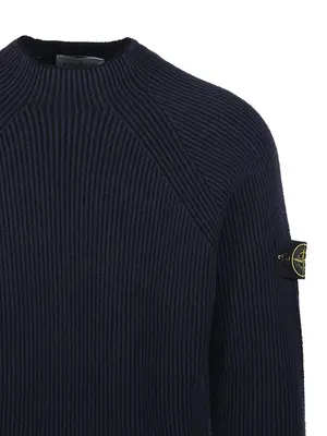 Stone Island Logo Patch Mock Neck Jumper - Blue