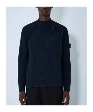 Stone Island Logo Patch Mock Neck Jumper - Blue