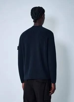 Stone Island Logo Patch Mock Neck Jumper - Blue