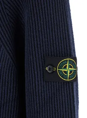 Stone Island Logo Patch Mock Neck Jumper - Blue