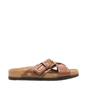 Valentino Garavani Vlogo Plaque Leather Criss-cross Slides