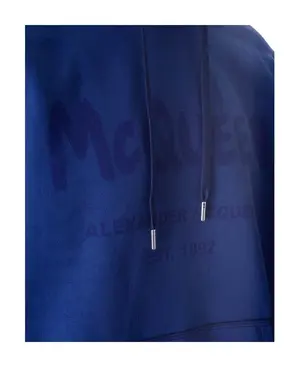 Alexander McQueen Logo Printed Drawstring Hoodie - Blue