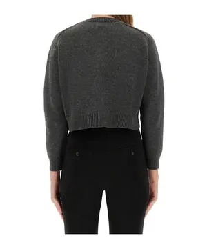 PATOU Cropped Button-up Knit Cardigan With Art Deco Initials - Black