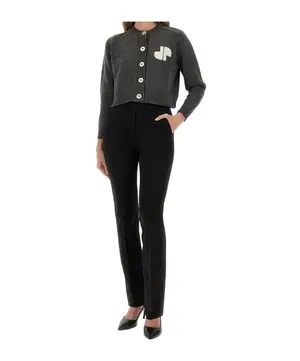 PATOU Cropped Button-up Knit Cardigan With Art Deco Initials - Black