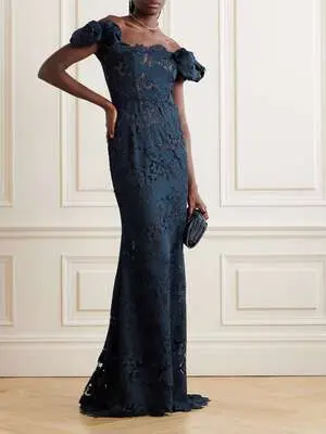 Oscar De La Renta Mixed Botanical Guipure-lace Maxi Dress