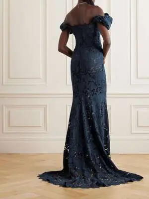 Oscar De La Renta Mixed Botanical Guipure-lace Maxi Dress