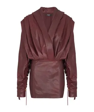Balmain Leather Hooded Dress - Brown