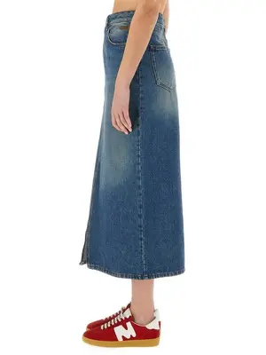 MSGM Front Slit Denim Midi Skirt - Blue