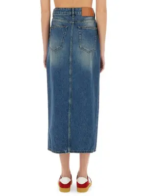 MSGM Front Slit Denim Midi Skirt - Blue