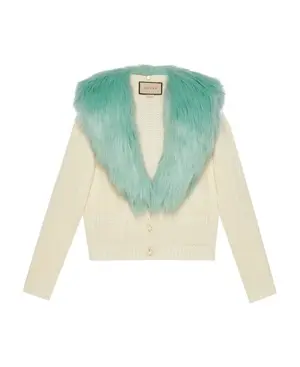 Gucci Detachable Faux-fur Collar Cardigan - Nude