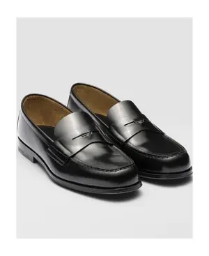 Prada Brushed Leather Slip-on Penny Loafers With Enameled Triangle Logo - Black
