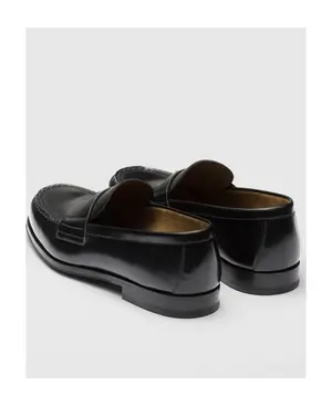Prada Brushed Leather Slip-on Penny Loafers With Enameled Triangle Logo - Black