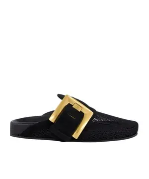 Balmain Anthem Square-buckle Flat Mules