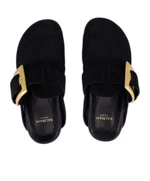 Balmain Anthem Square-buckle Flat Mules