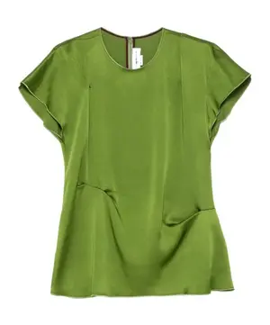 Victoria Beckham Pleated Crewneck Top With Asymmetrical Hem