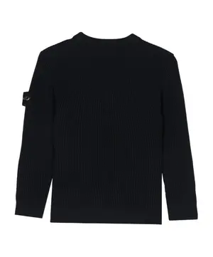 Stone Island Round Neck Sweater With Logo Patches - Black